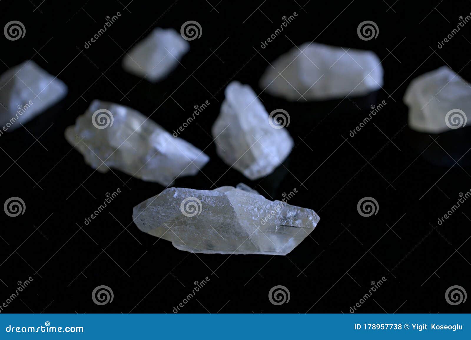 Quartz Crystals on Black Background Stock Photo - Image of bright ...