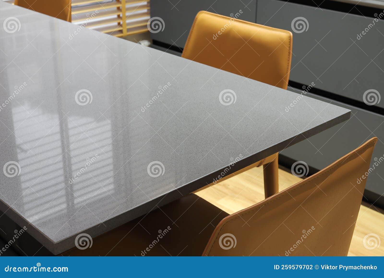 Quartz Dining Table with Chairs in the Kitchen Stock Photo - Image of ...