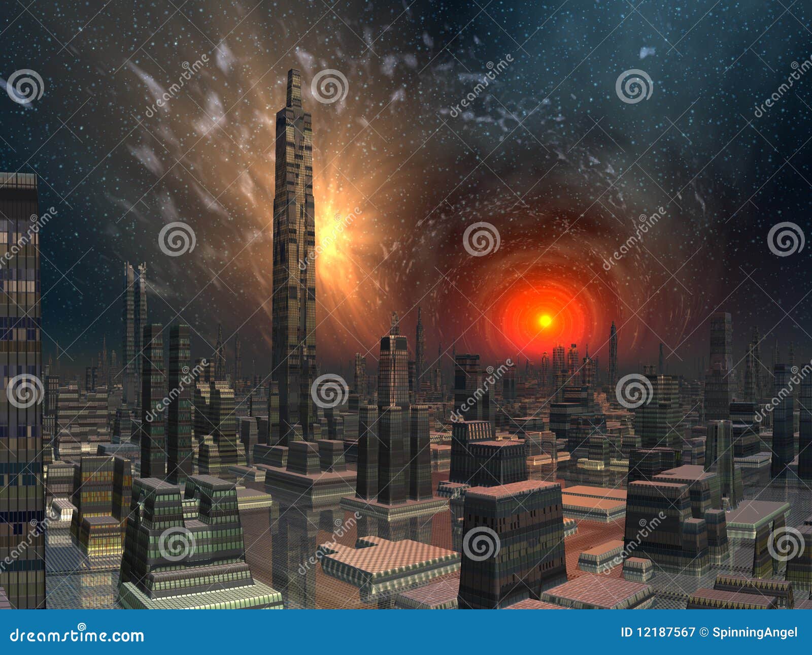 Quasar Tower - Futuristic City Skyline Stock Illustration ...