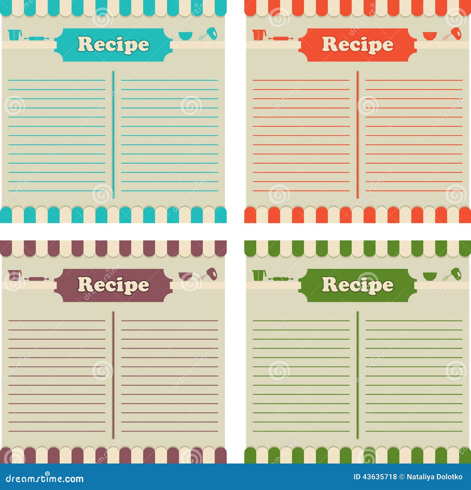 Quatre cartes de recette illustration de vecteur. Illustration du ...