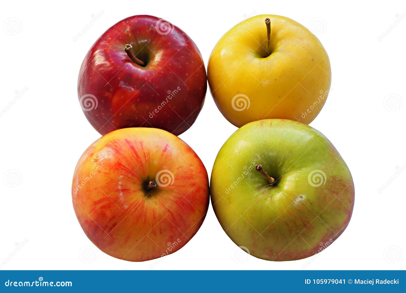 Quatre Pommes De Différentes Couleurs Image stock - Image du orange ...