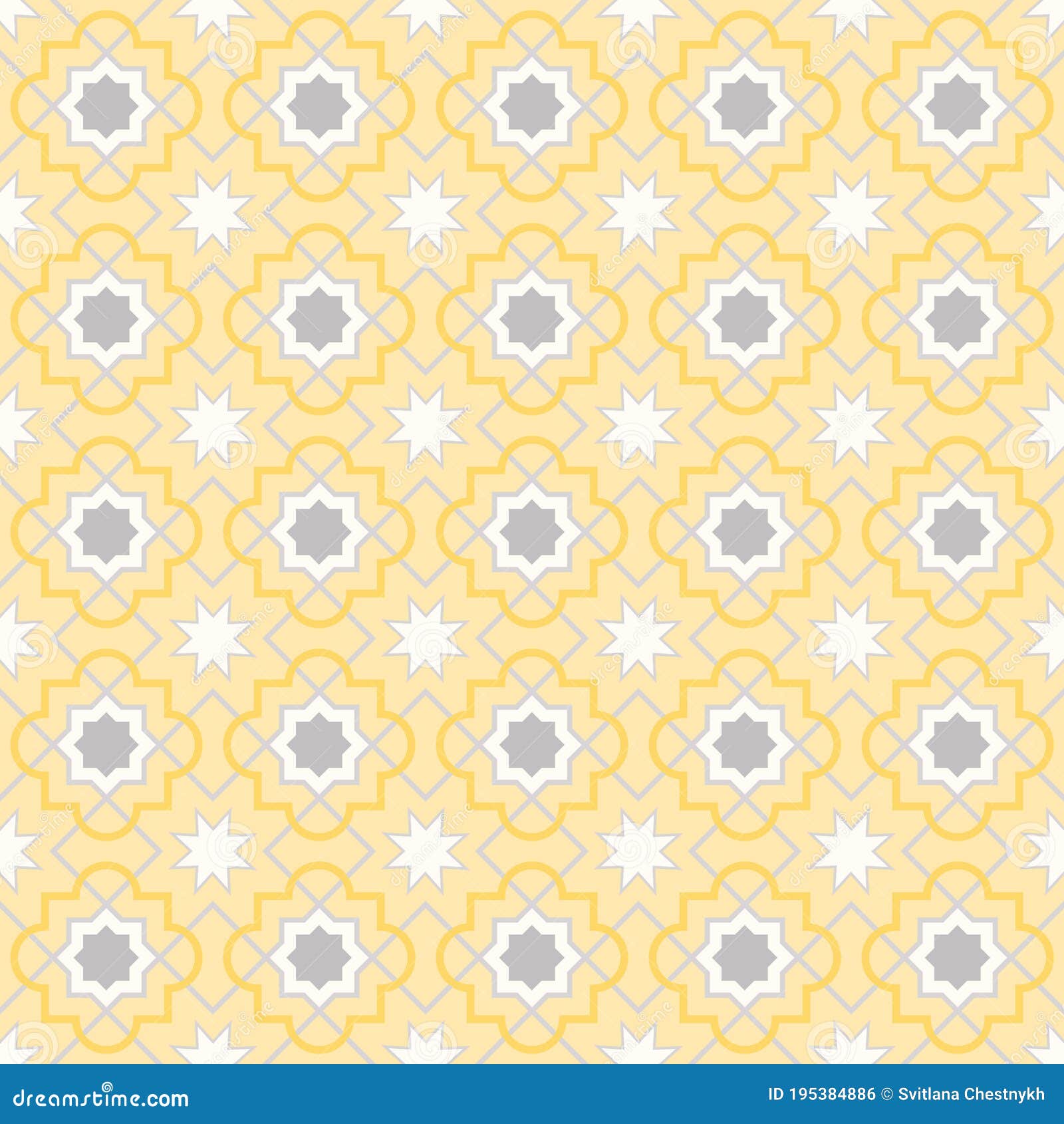 Moroccan Quatrefoil Lattice Pattern Yellow And Grey Arabesque Stars