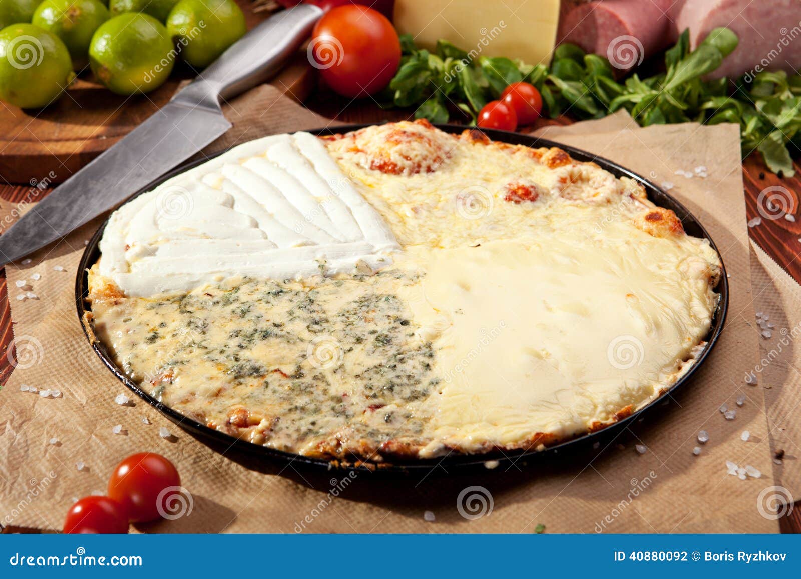 Quattro Formaggi stock photo. Image of restaurant, pizza - 40880092
