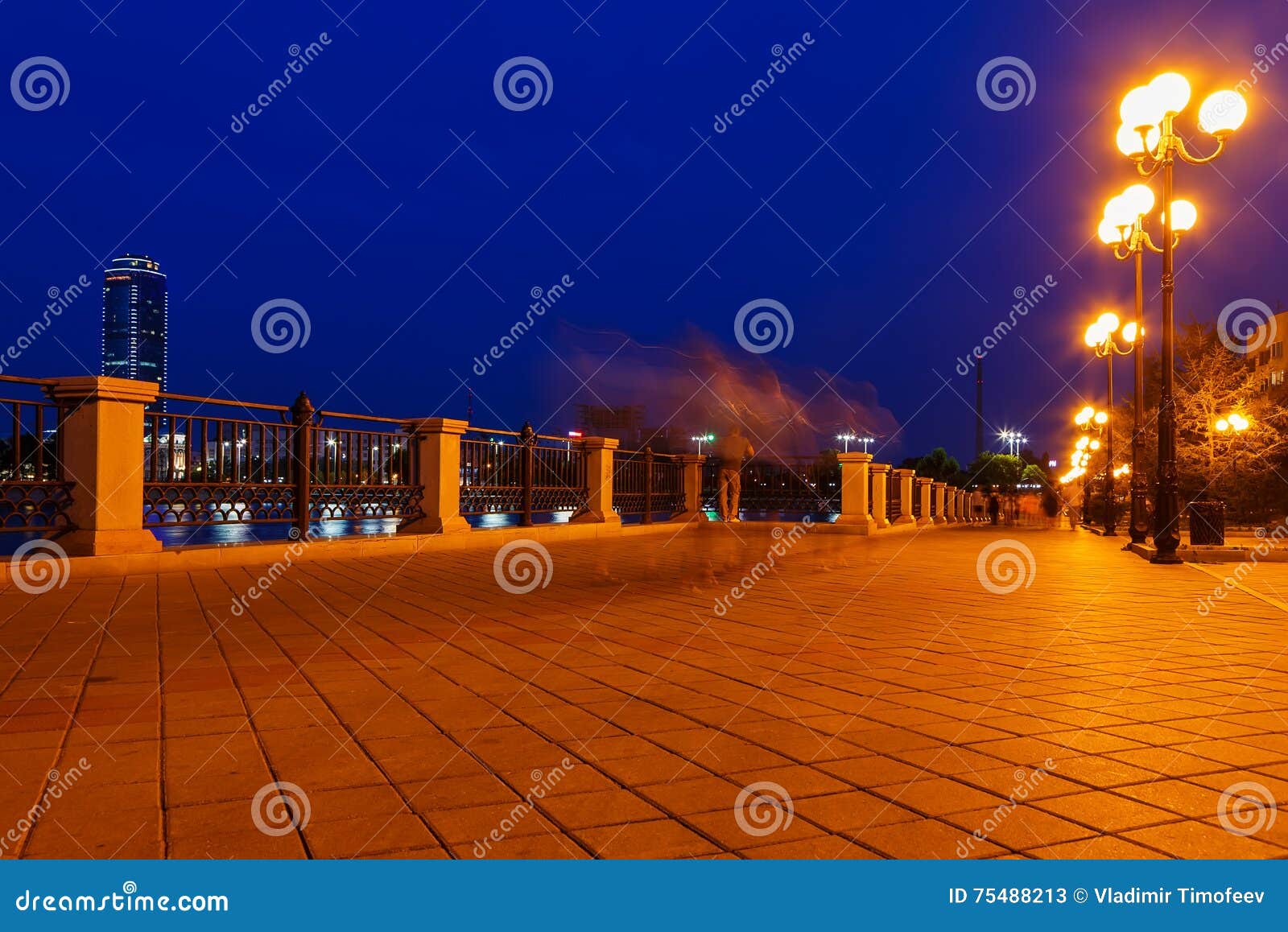 Quay Road and Stone Wall at Night Summer Stock Image - Image of dark ...