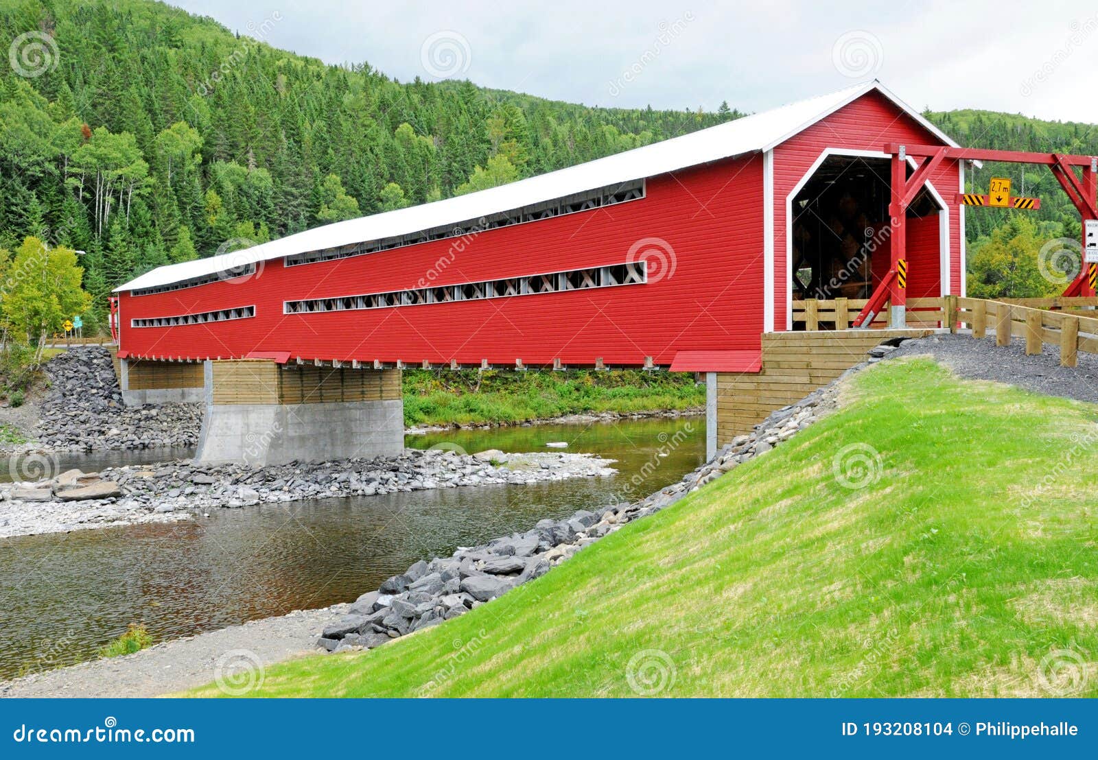 Quebec; Canada- June 25 2018 : a Red Covered Bridge on Matapedia River ...