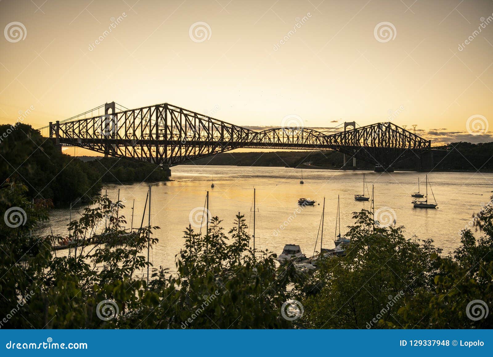 Quebec City Bridge in Canada on the Sunset Stock Photo - Image of ...