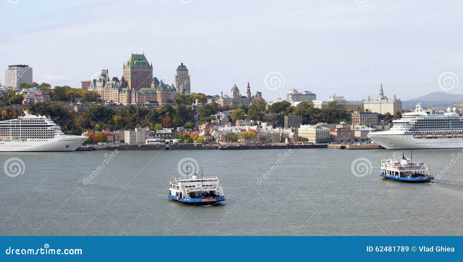 Quebec City Skyline, Saint Lawrence River and Ferries, Canada Editorial ...