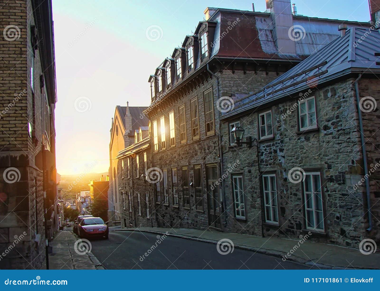 Quebec City Streets at Sunset Stock Image - Image of dusk, building ...