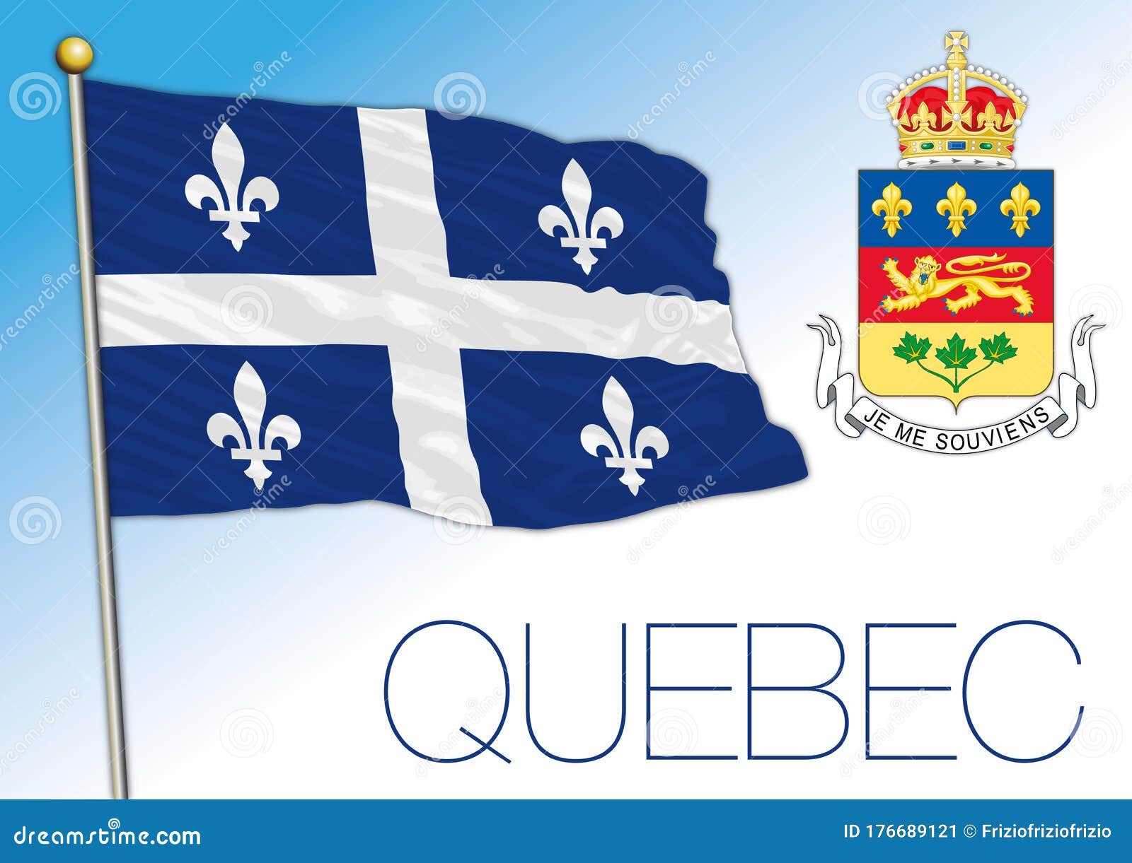 Quebec Official National Flag and Coat of Arms, Canada Stock Vector ...