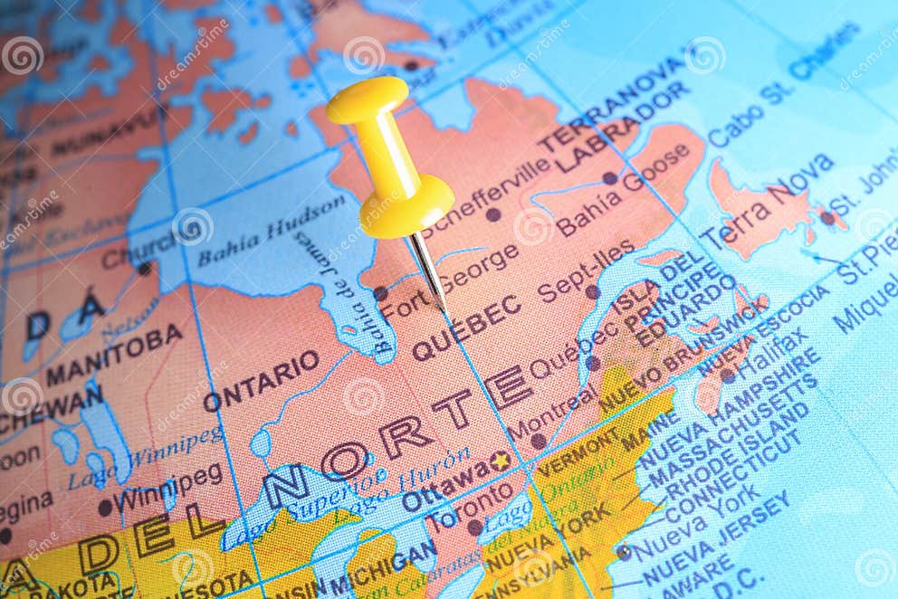 Quebec Pinned on a Map of Canada Stock Photo - Image of path, atlas ...