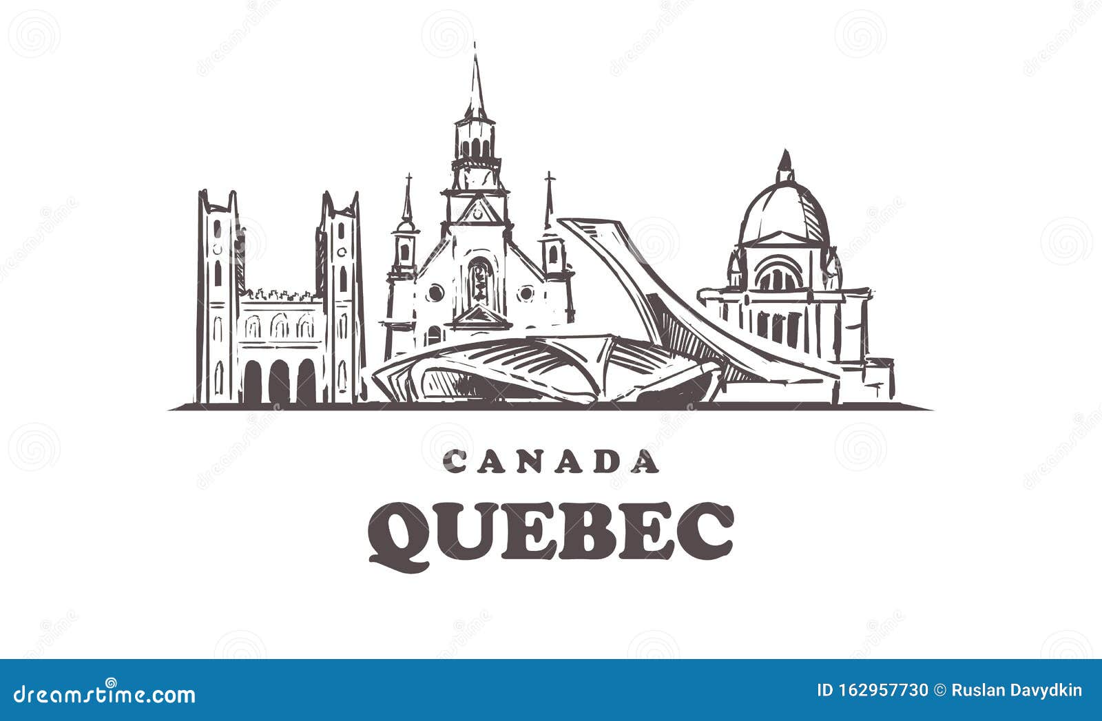 Quebec Sketch Skyline. Quebec, Canada Hand Drawn Vector Illustration ...