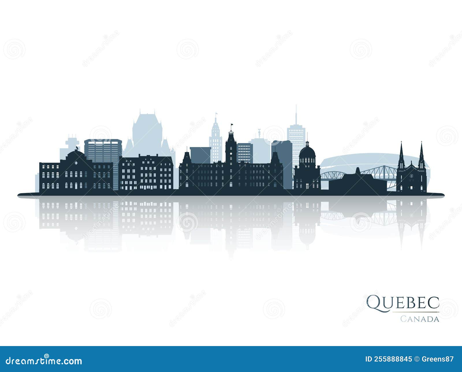 Quebec Skyline Silhouette with Reflection. Stock Vector - Illustration ...