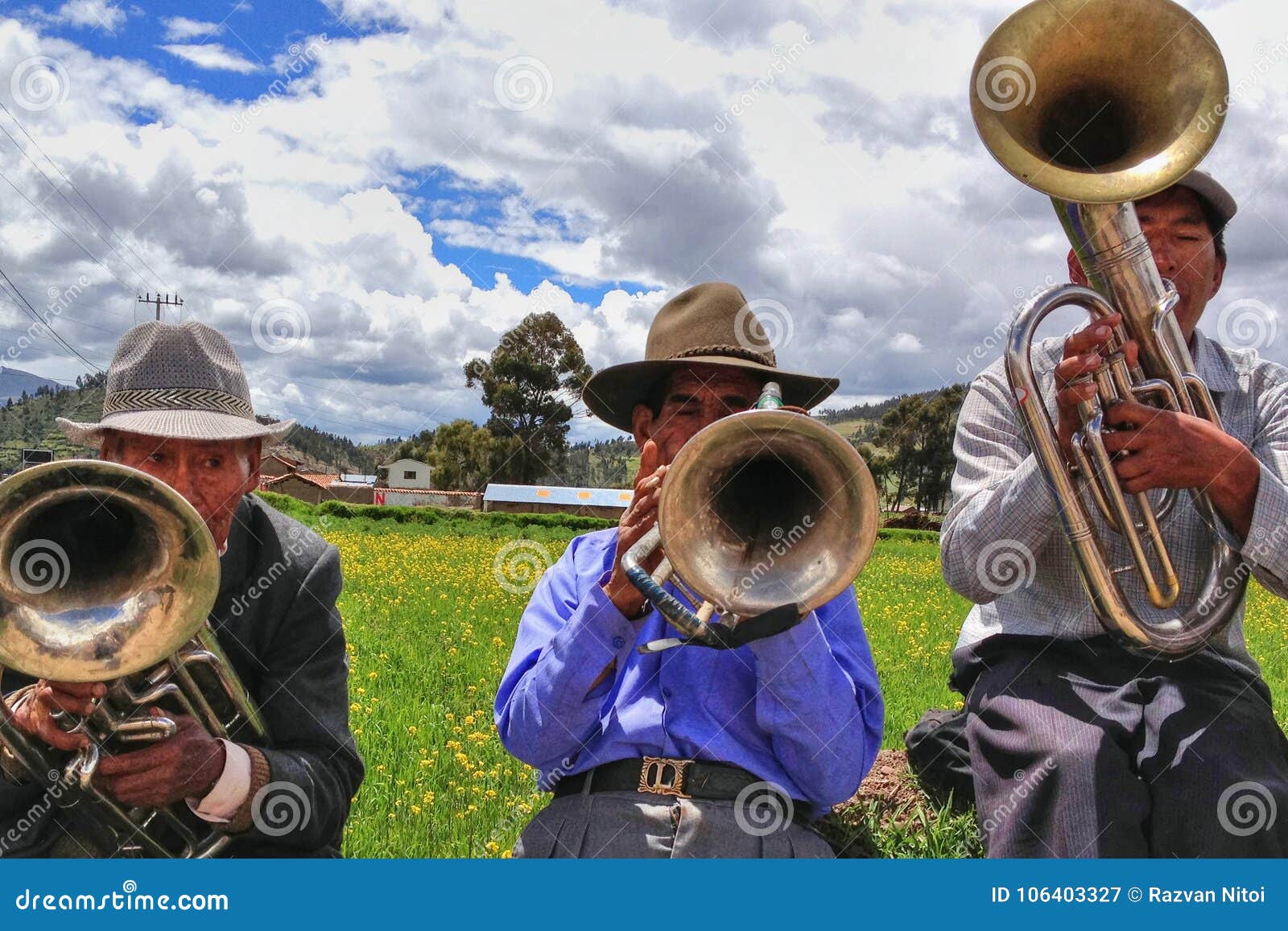 Quechua Native Men from Peru in Playing Instruments Editorial ...
