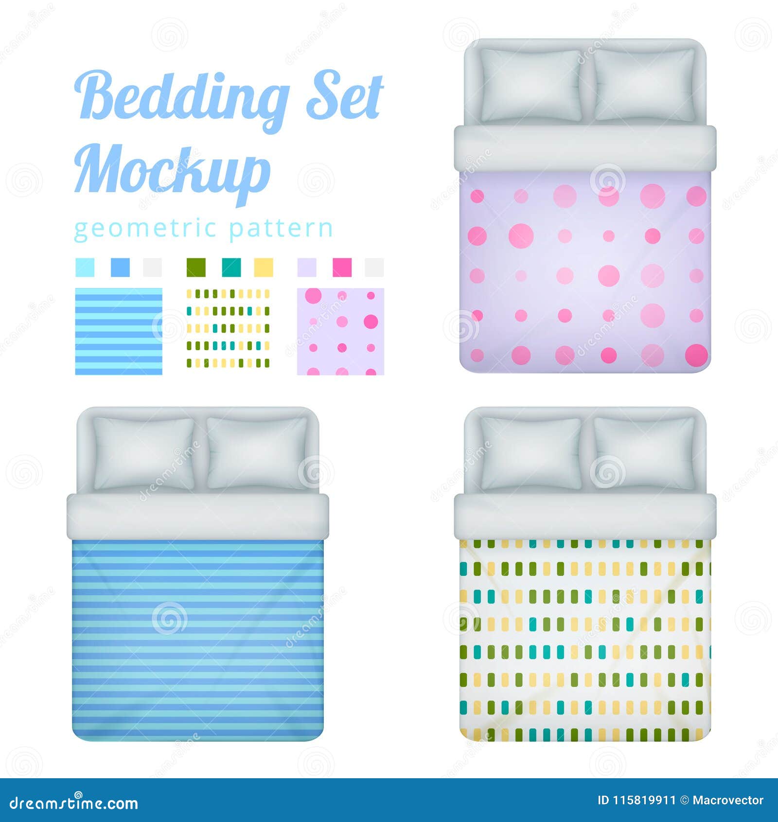 Queen Bedding Patterns Set stock vector. Illustration of bedding ...