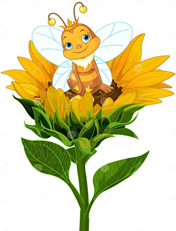 Queen Bee On Sunflower Stock Vector Illustration Of Queen 97263860