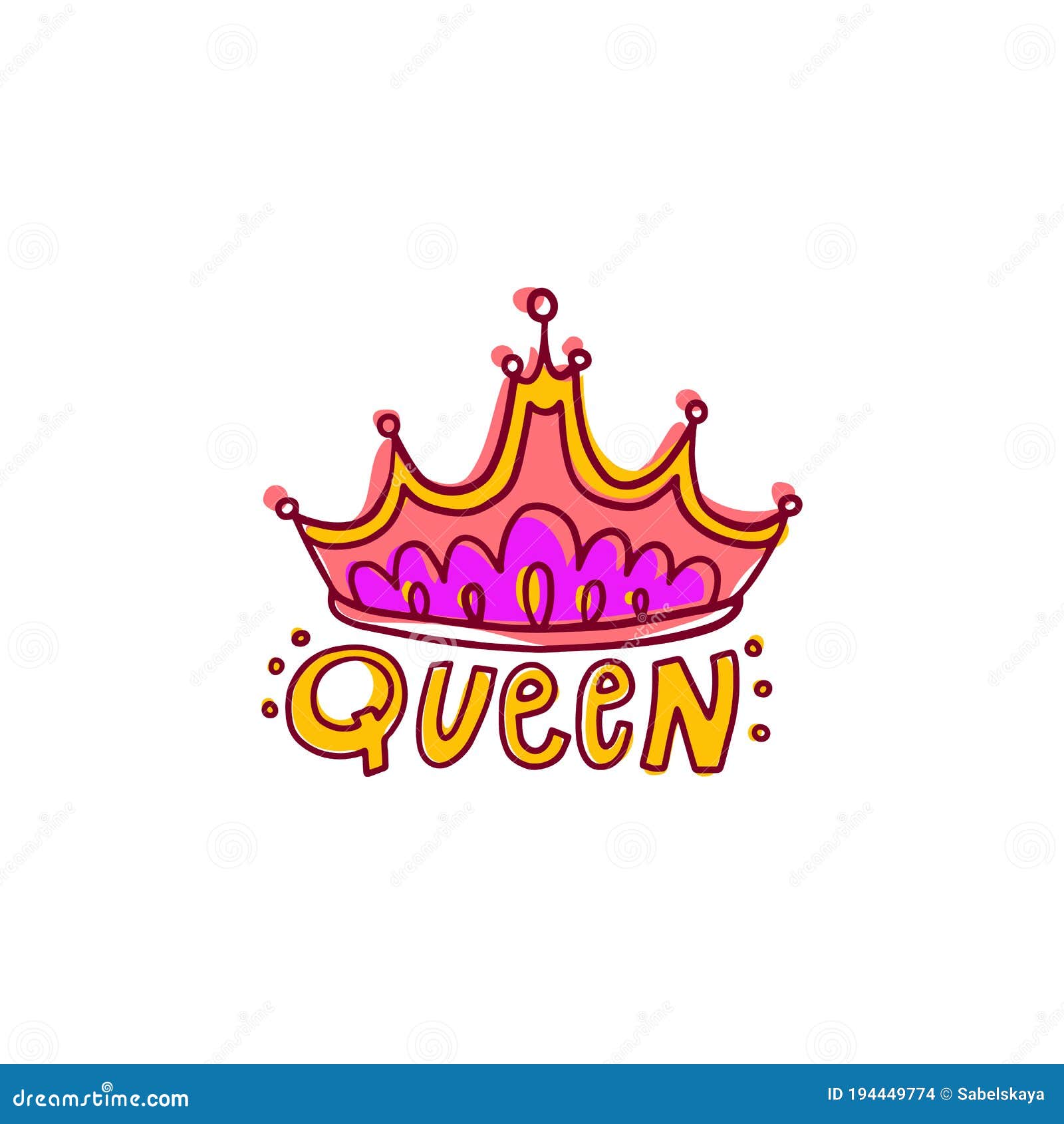 Queen Crown Decorative Element or Icon with Inscription, Vector ...