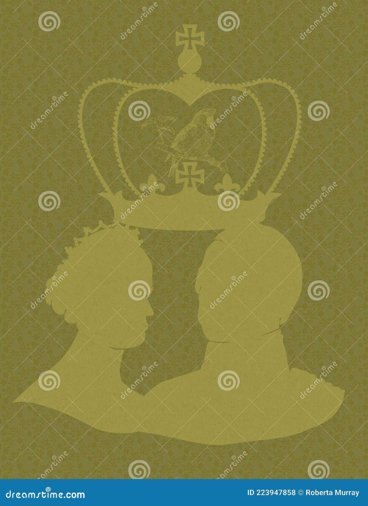 Silhouettes Of A Queen And Consort Against A Crown Background. Vector ...