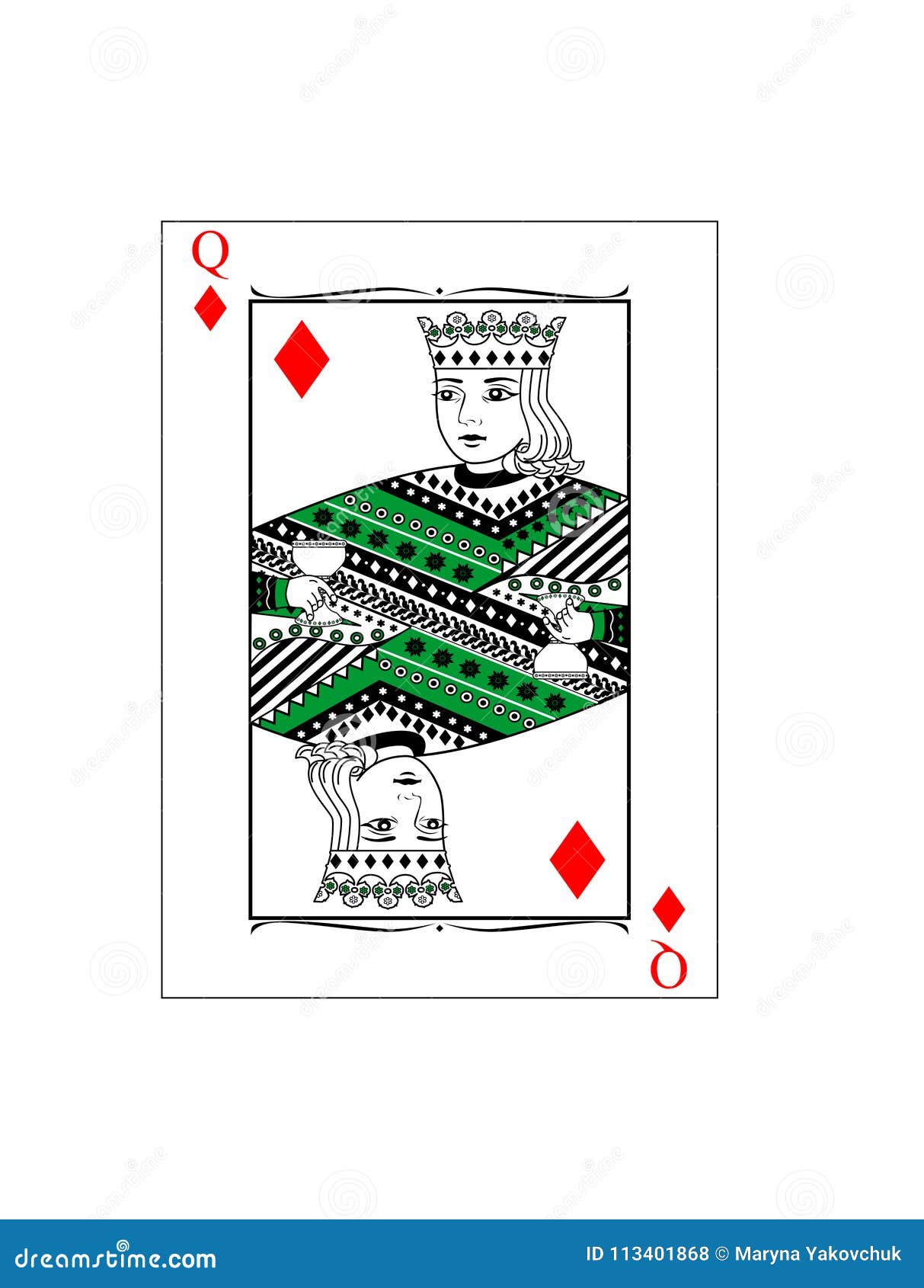 Queen of diamonds stock vector. Illustration of deck - 113401868