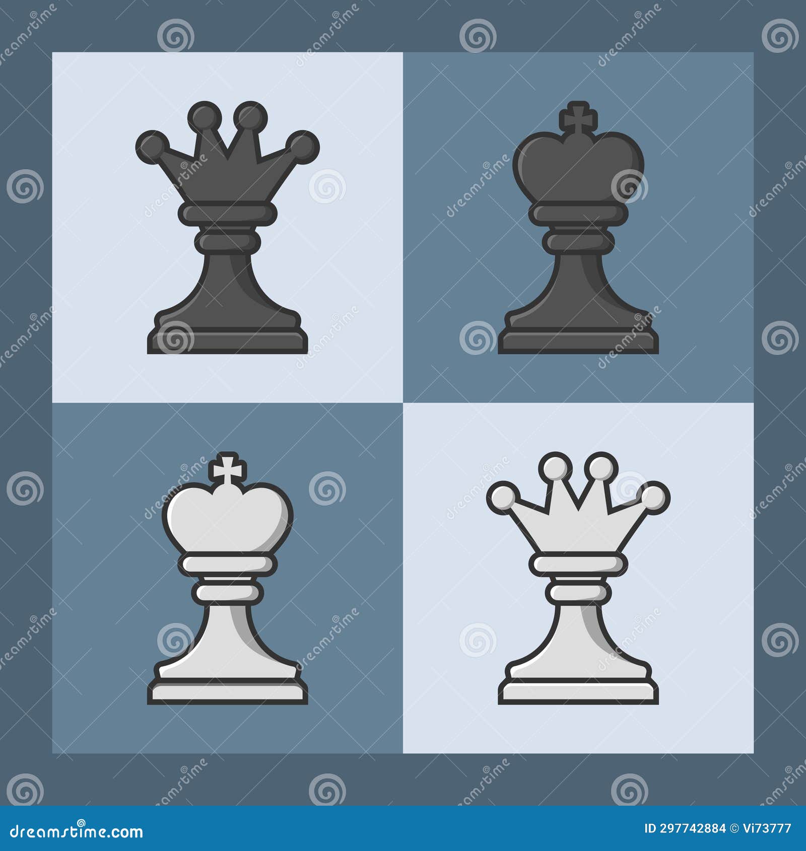 Queen and King Chess Pieces Vector Icon. Stock Vector - Illustration of ...