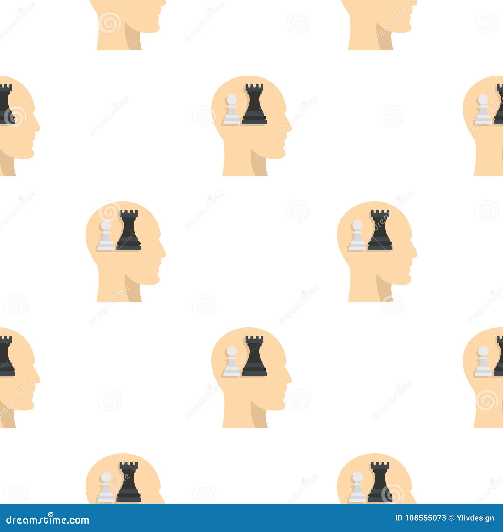 Queen and Pawn Chess Inside Human Head Pattern Stock Vector ...