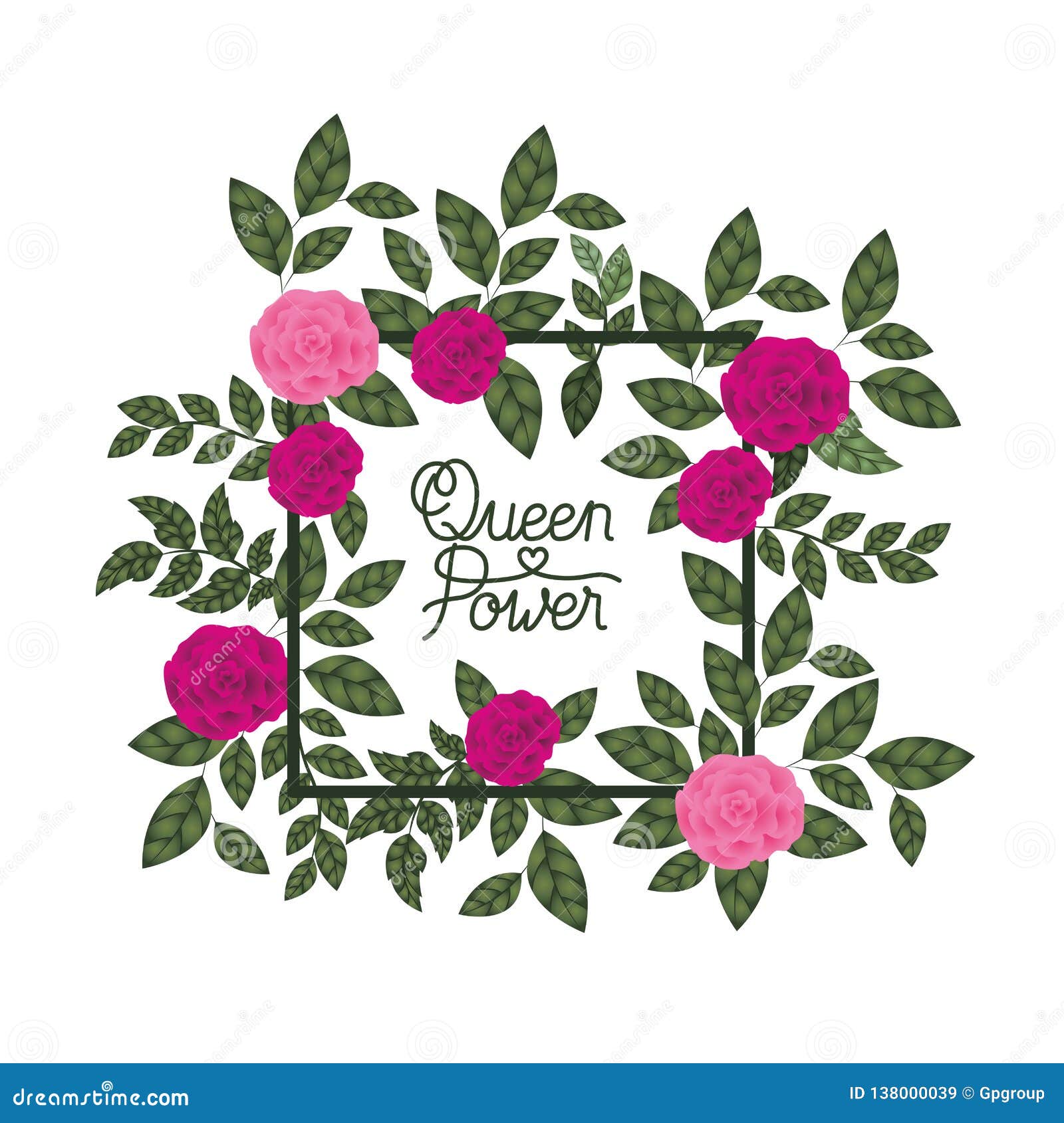 Queen Power Label with Roses Frame Icons Stock Vector - Illustration of ...