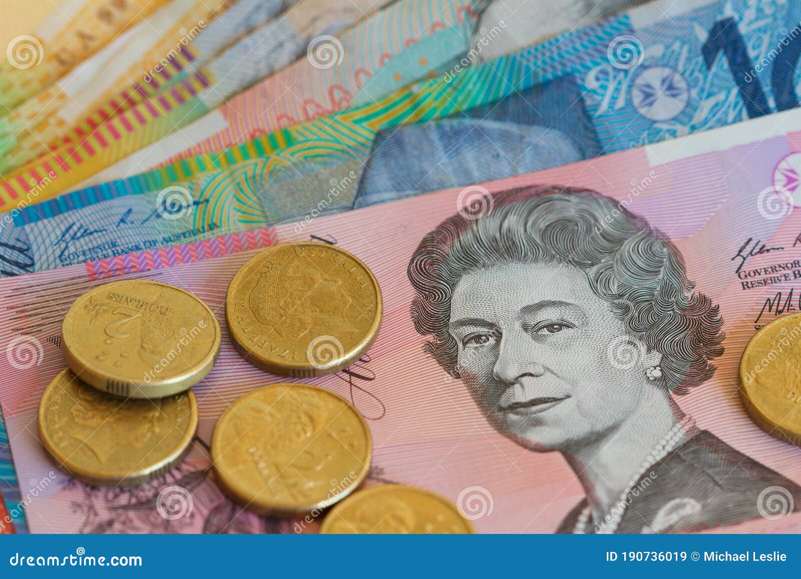 The Queen`s Head with Australian Notes and Coins. Editorial Stock Image ...