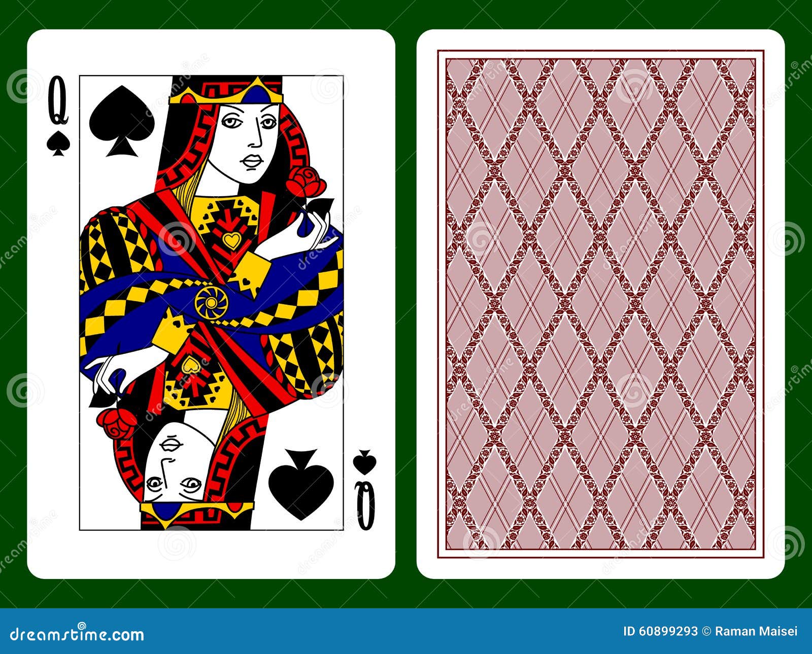 Queen Of Spades Playing Card In Funny Flat Modern Style Vector ...