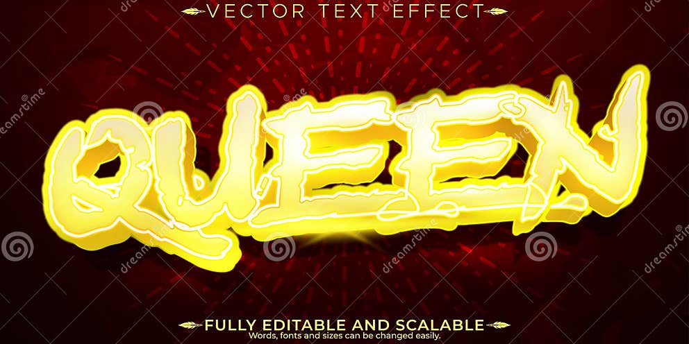 Queen Text Effect, Editable Neon and Shiny Text Style Stock Vector ...
