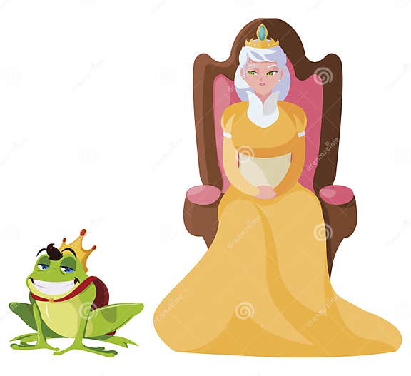 Queen on Throne with Toad Prince Characters Stock de ilustración ...