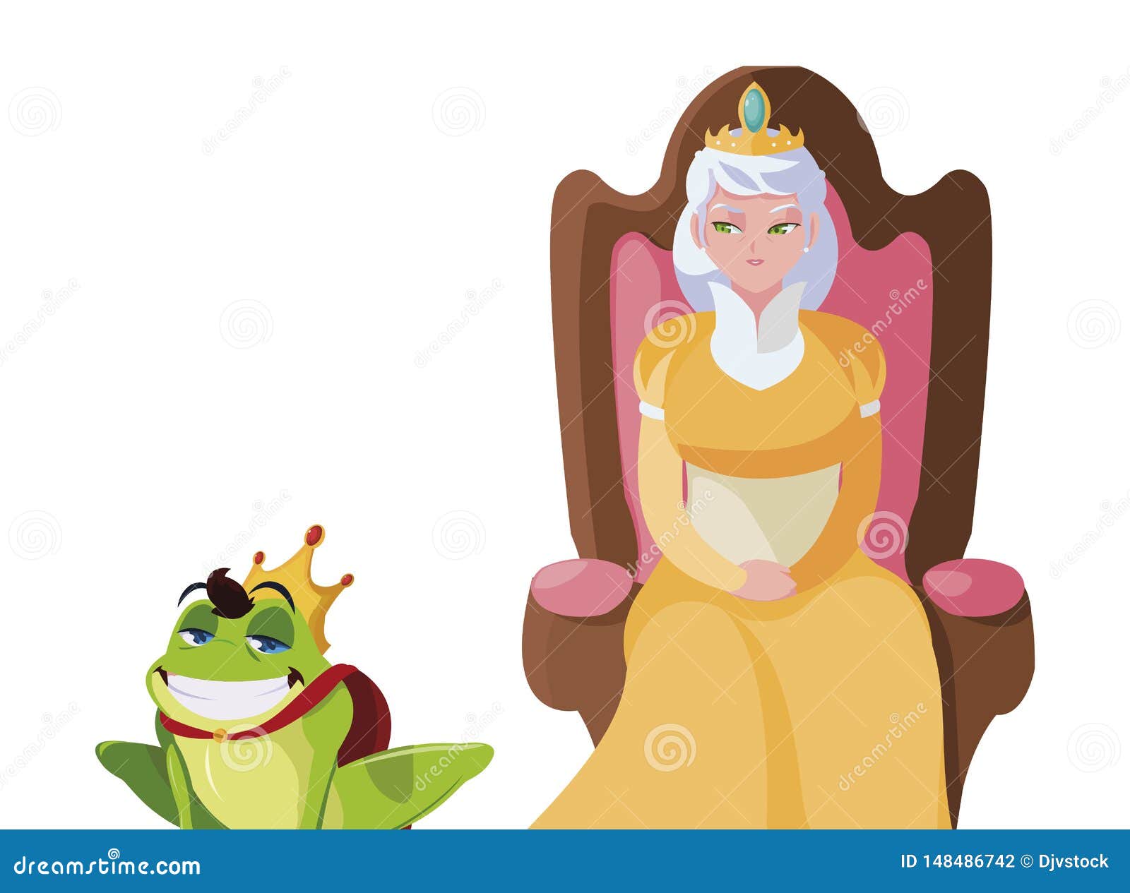 Queen on Throne with Toad Prince Characters Stock Illustration ...