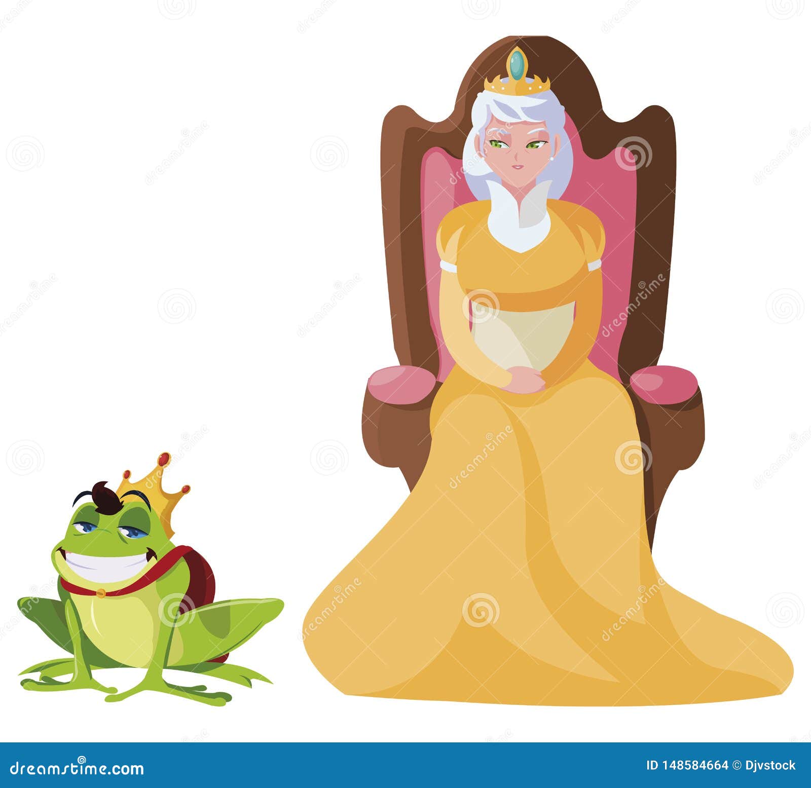 Queen on Throne with Toad Prince Characters Stock Illustration ...