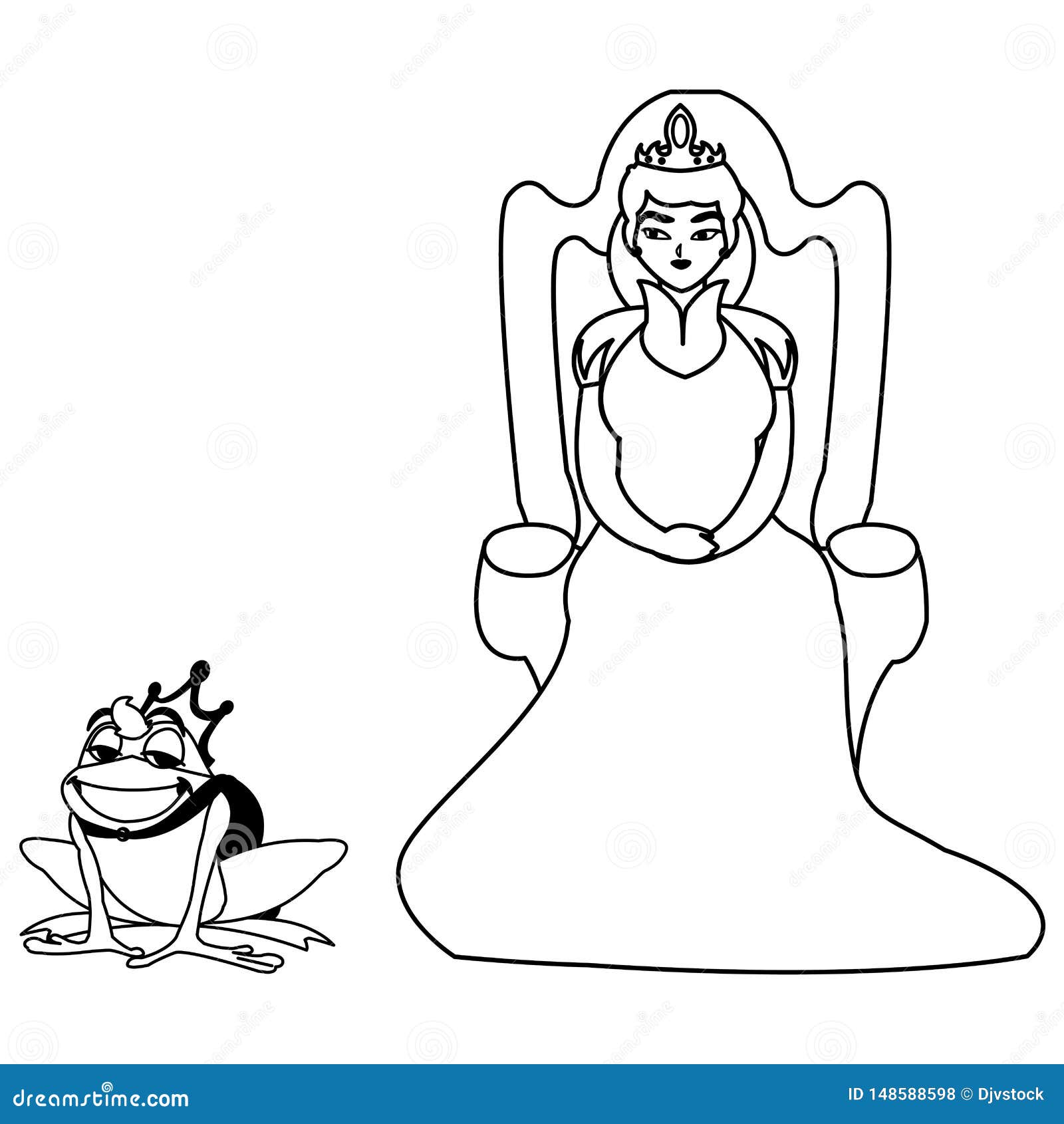 Queen on Throne with Toad Prince Characters Stock Illustration ...