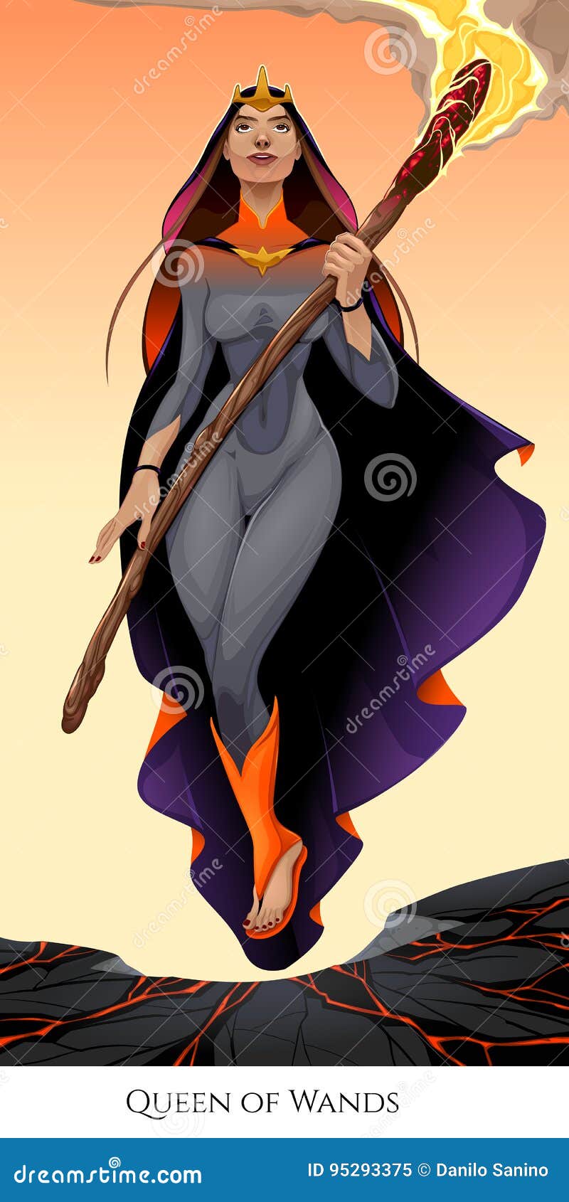 Queen of Wands, Tarot Card. Stock Vector - Illustration of fire, hero ...