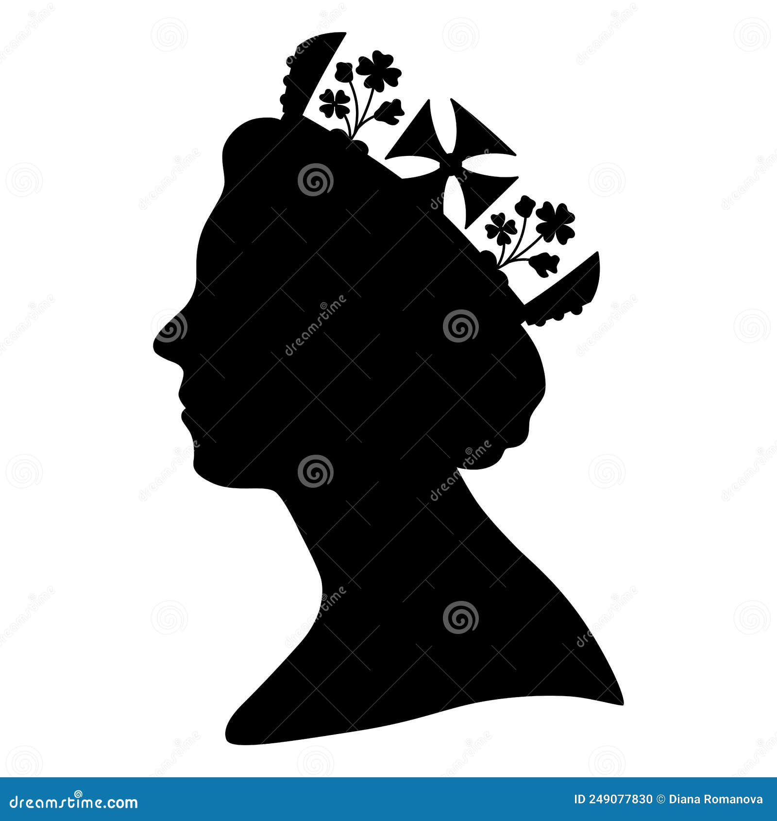 Black Silhouette of Queen Elizabeth II. Queen Elizabeth Wearing a Crown ...