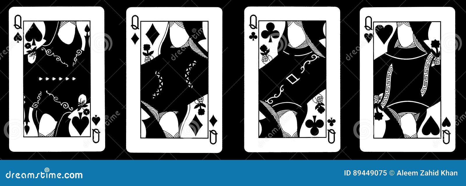 4 Queens in a Row - Playing Cards Stock Image - Image of faceless ...
