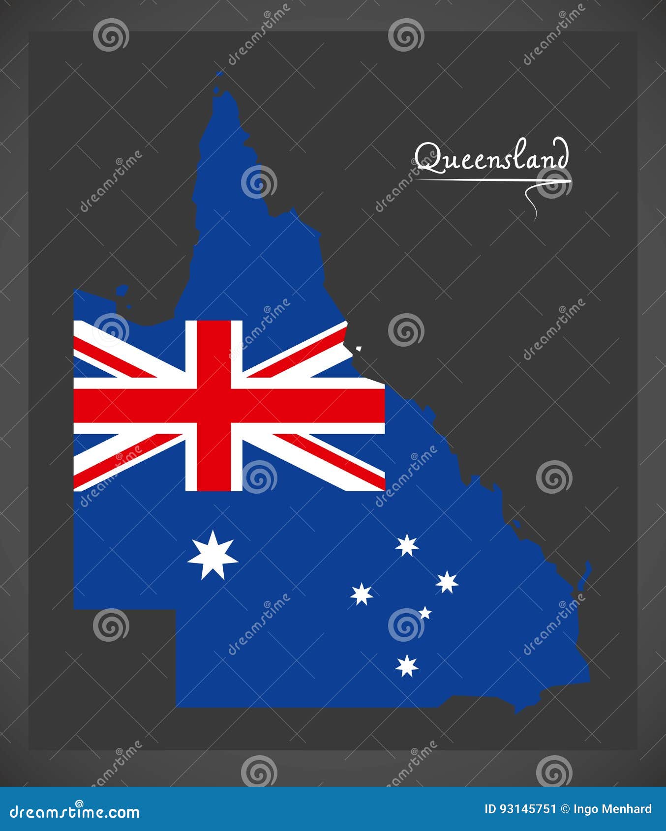 Queensland Map With Australian National Flag Illustration Cartoon ...