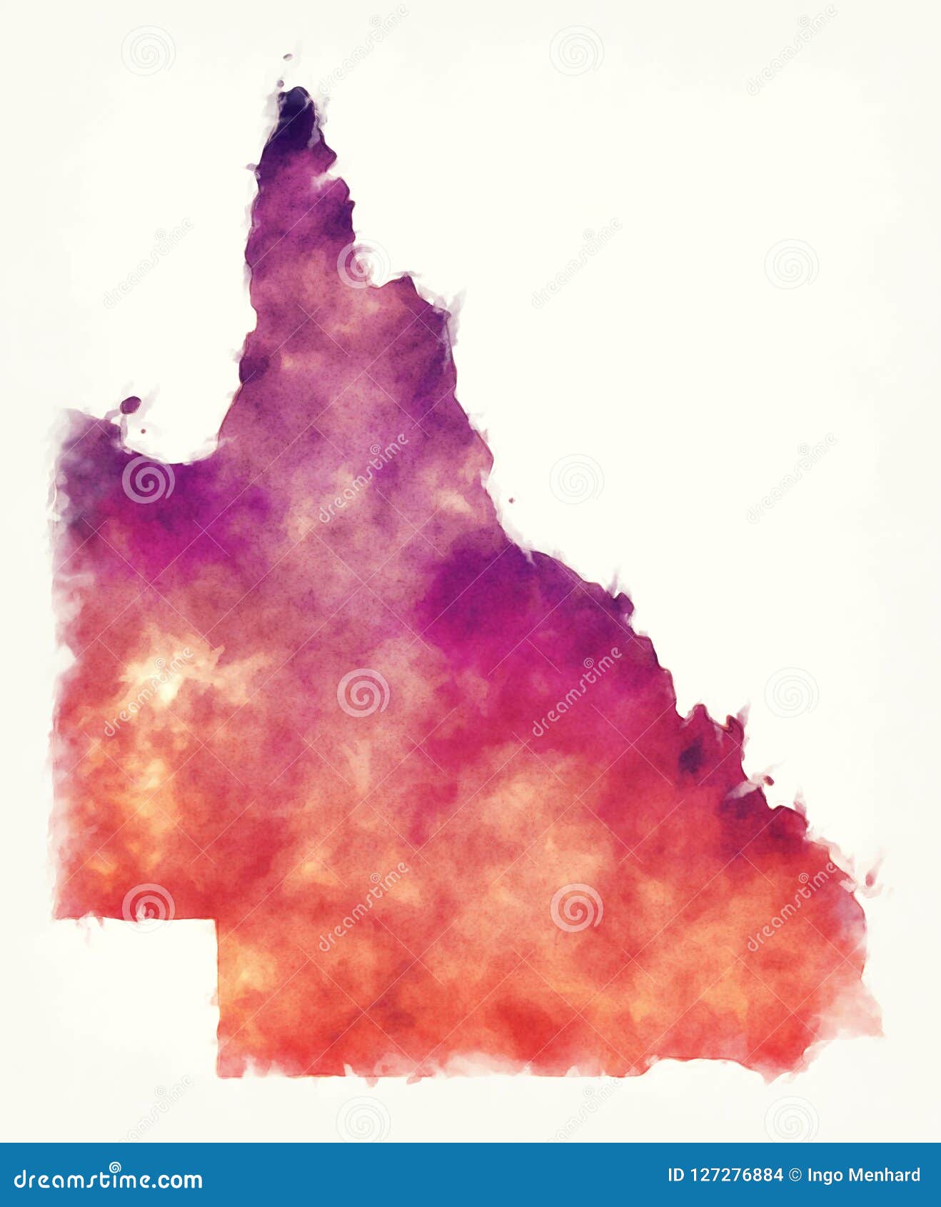 Queensland State Watercolor Map of Australia in Front of a White Stock ...