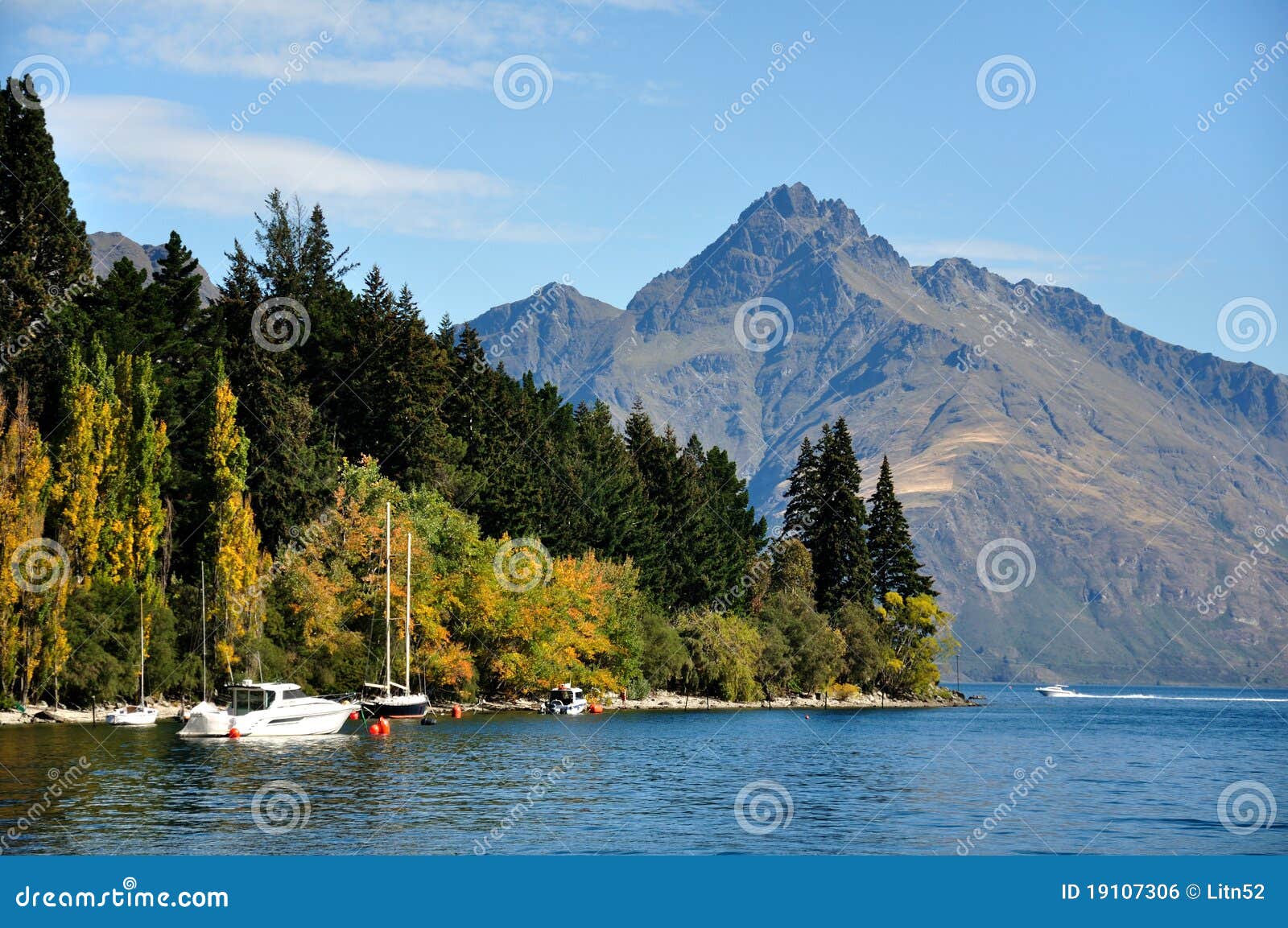 Queenstown Bay stock photo. Image of travel, evergreen - 19107306