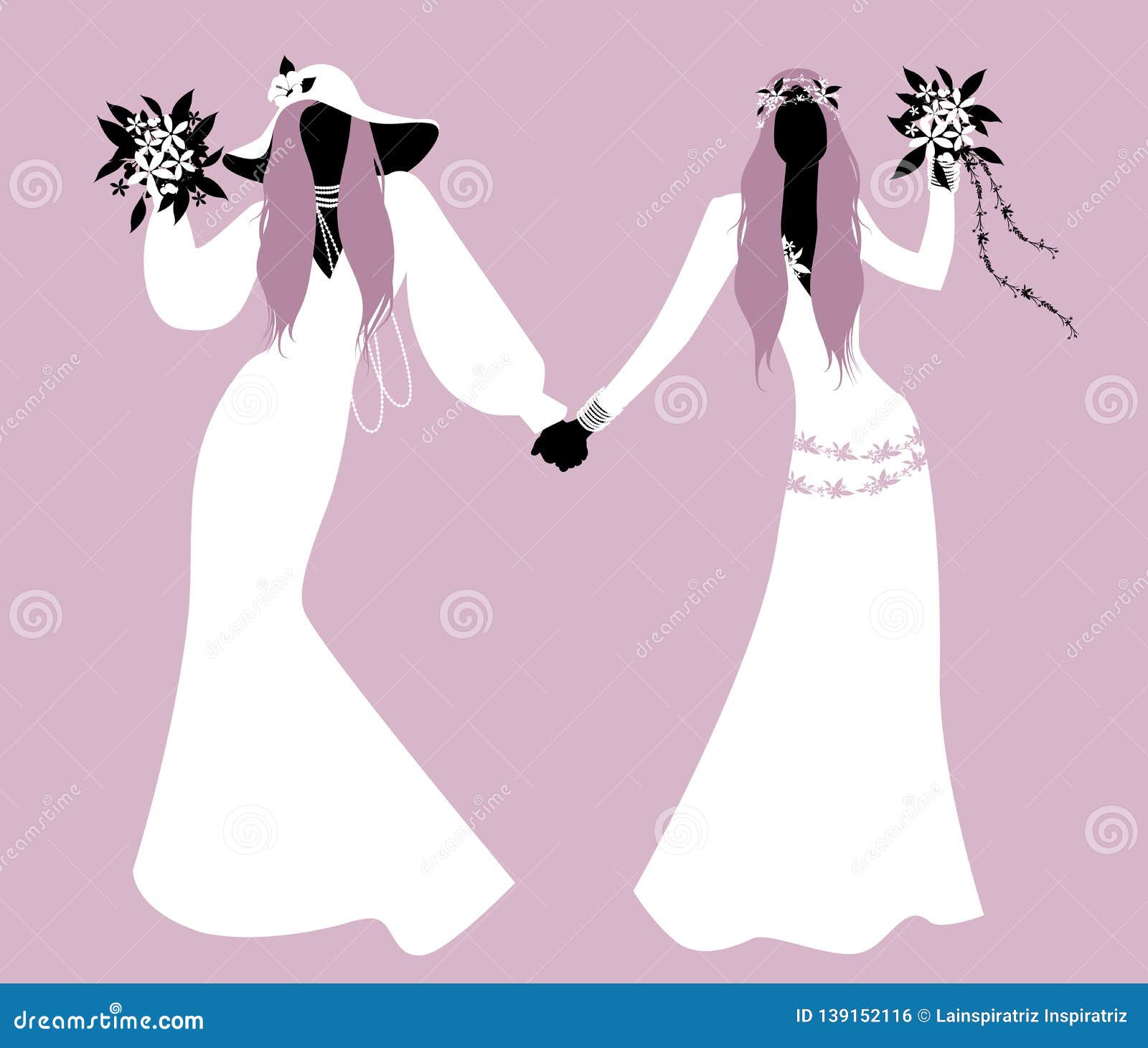 Wedding Couple Of Newly Married Lesbian Brides Silhouettes Two Women