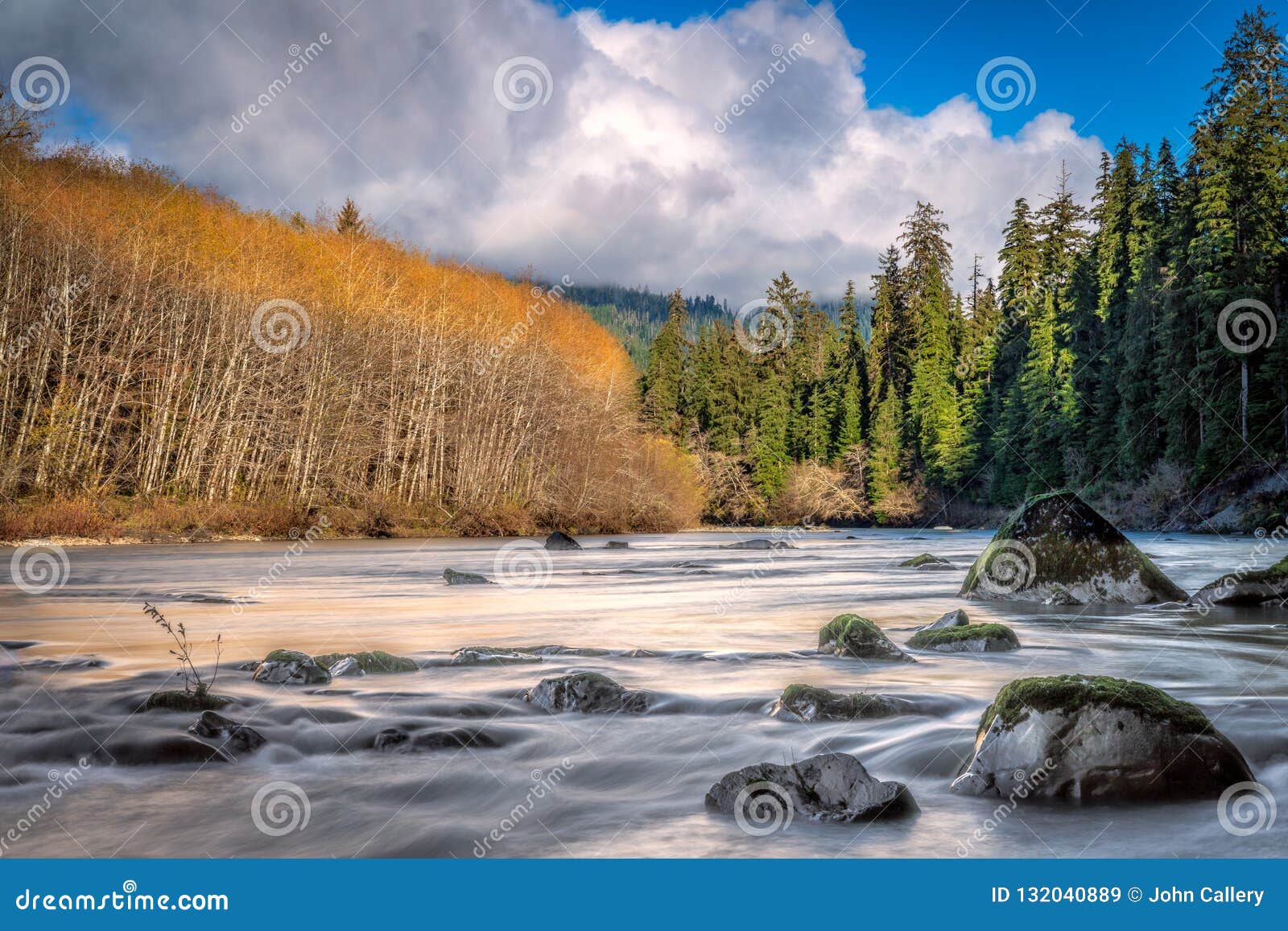 Queets River Late Afternoon Stock Image - Image of clouds, water: 132040889