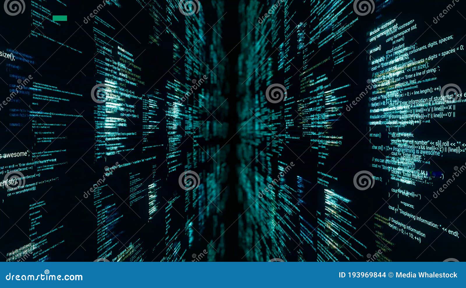 Quellcodes Im Cyberspace Auf Schwarzen Hintergrund. Animation. in Der ...