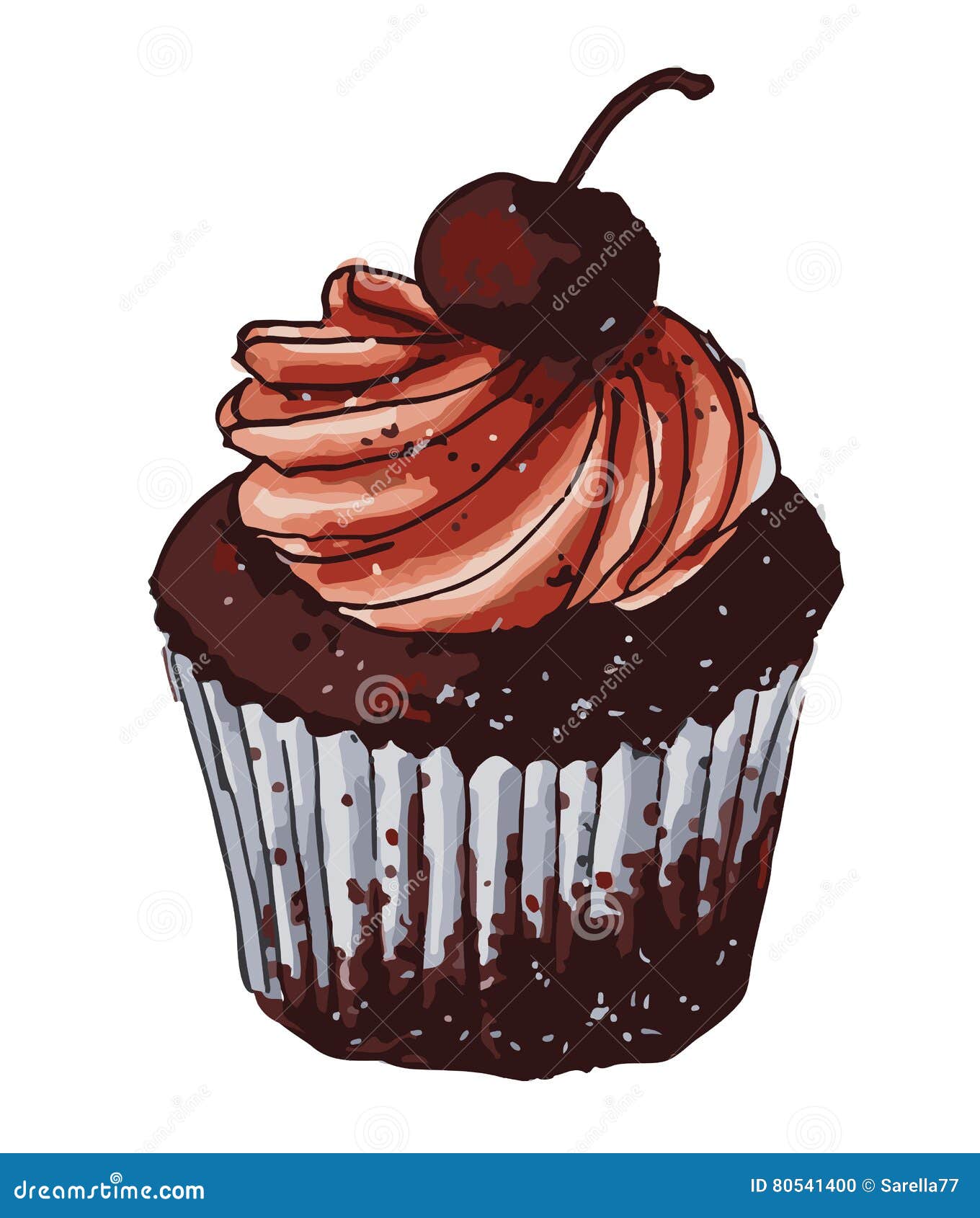 Queque bonito do chocolate ilustração do vetor. Ilustração de aquarela ...