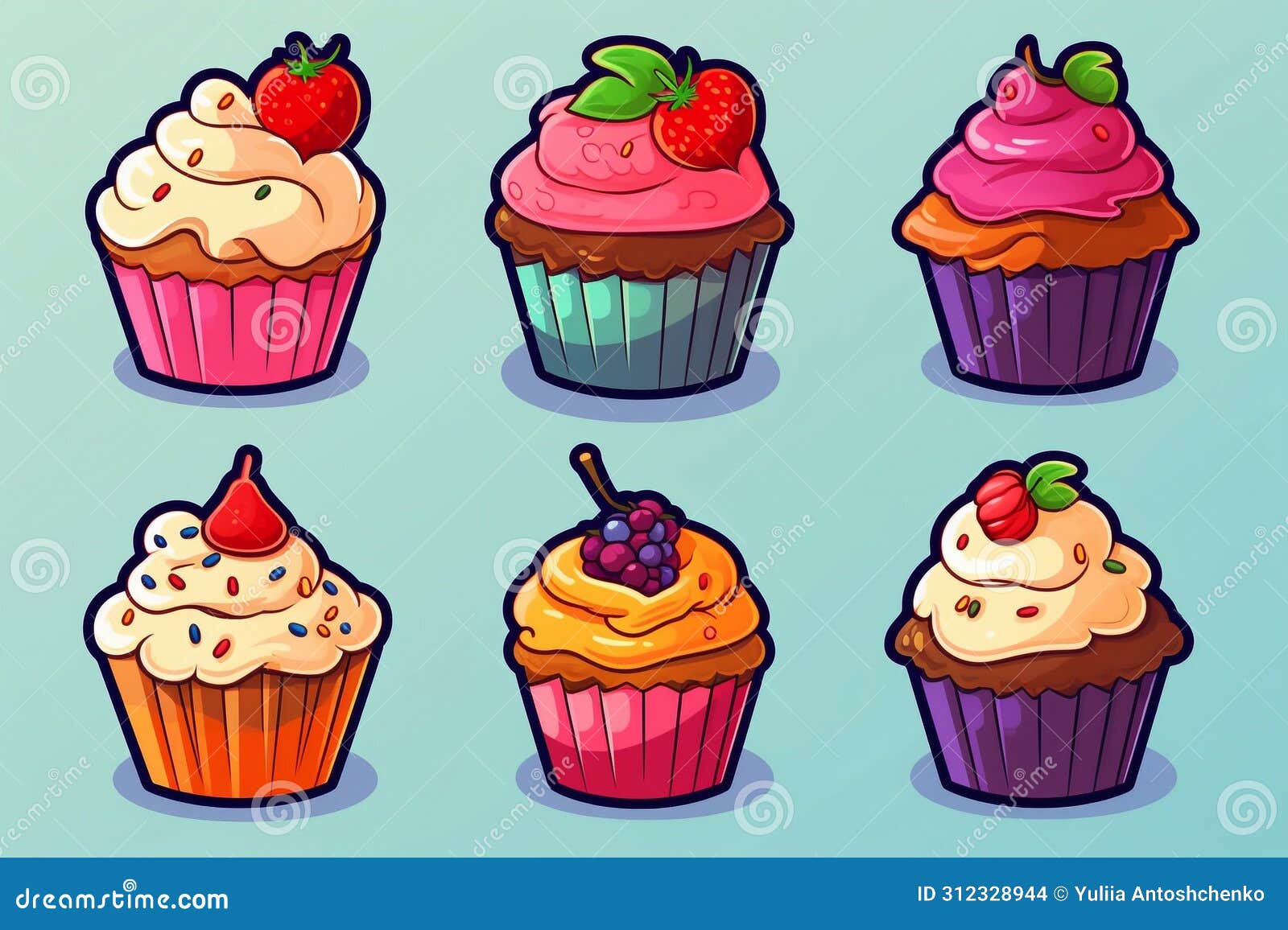 Quequitos De Dibujos Animados. Postres Caseros Stock de ilustración ...