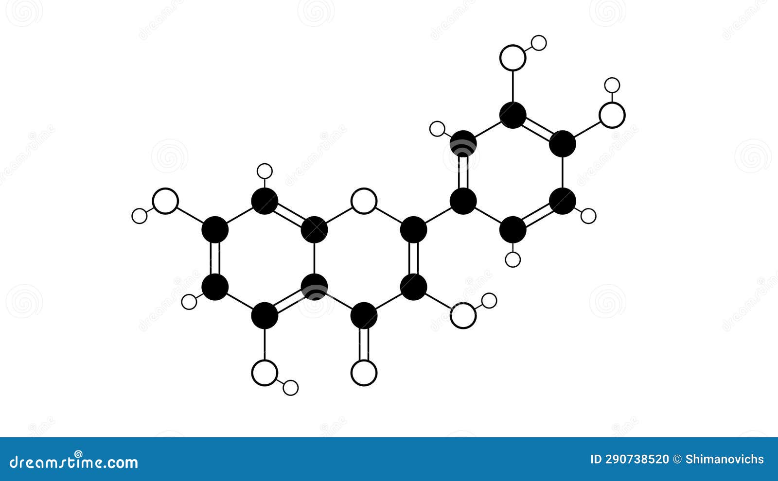 Quercetin Molecule, Structural Chemical Formula, Ball-and-stick Model ...