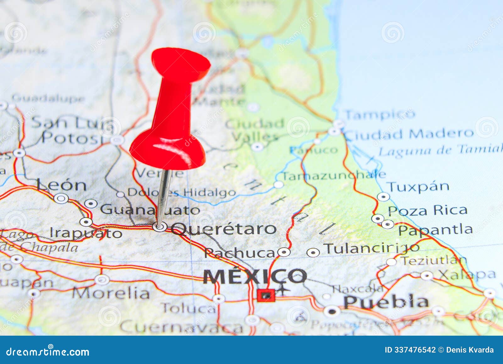 Queretaro, Mexico Pin on Map Stock Photo - Image of cartography, road ...