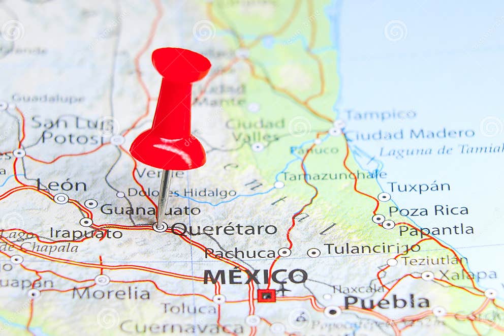 Queretaro, Mexico Pin on Map Stock Photo - Image of cartography, road ...