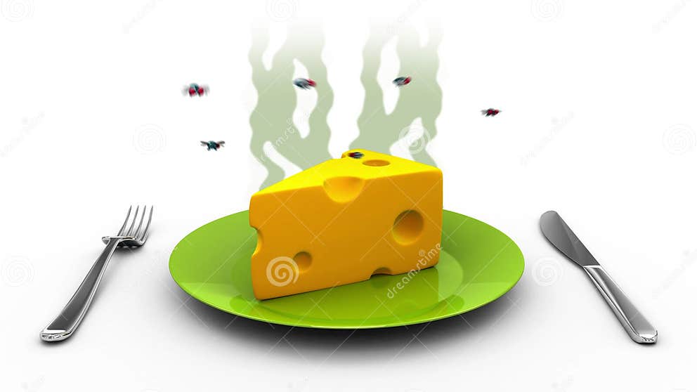 Queso Hediondo Con Las Moscas, Ejemplo 3d Stock de ilustración ...