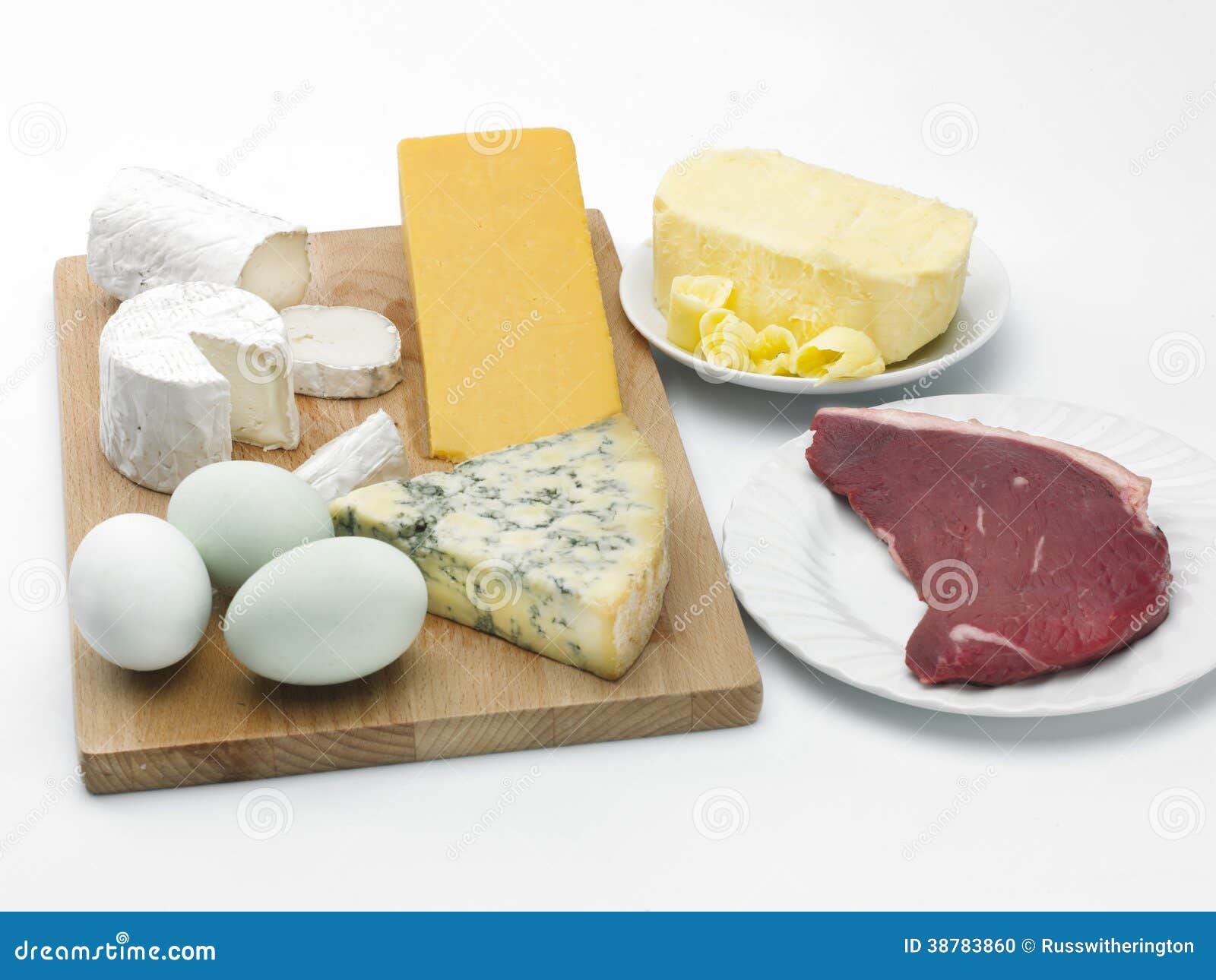 Queso, Huevos, Mantequilla Y Carne De Vaca Foto de archivo - Imagen de ...