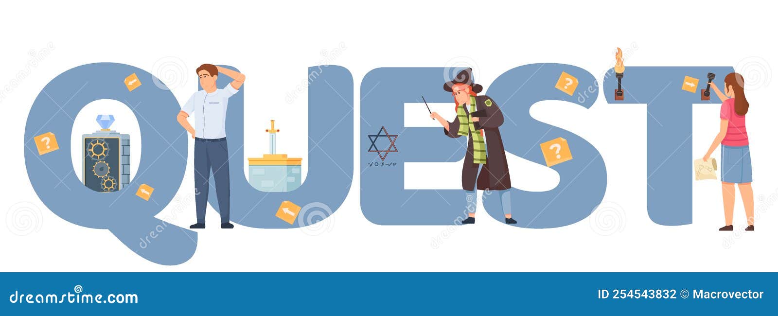 Set Of Quest Rooms With People Deciding Riddles And Puzzles. Quest Room ...