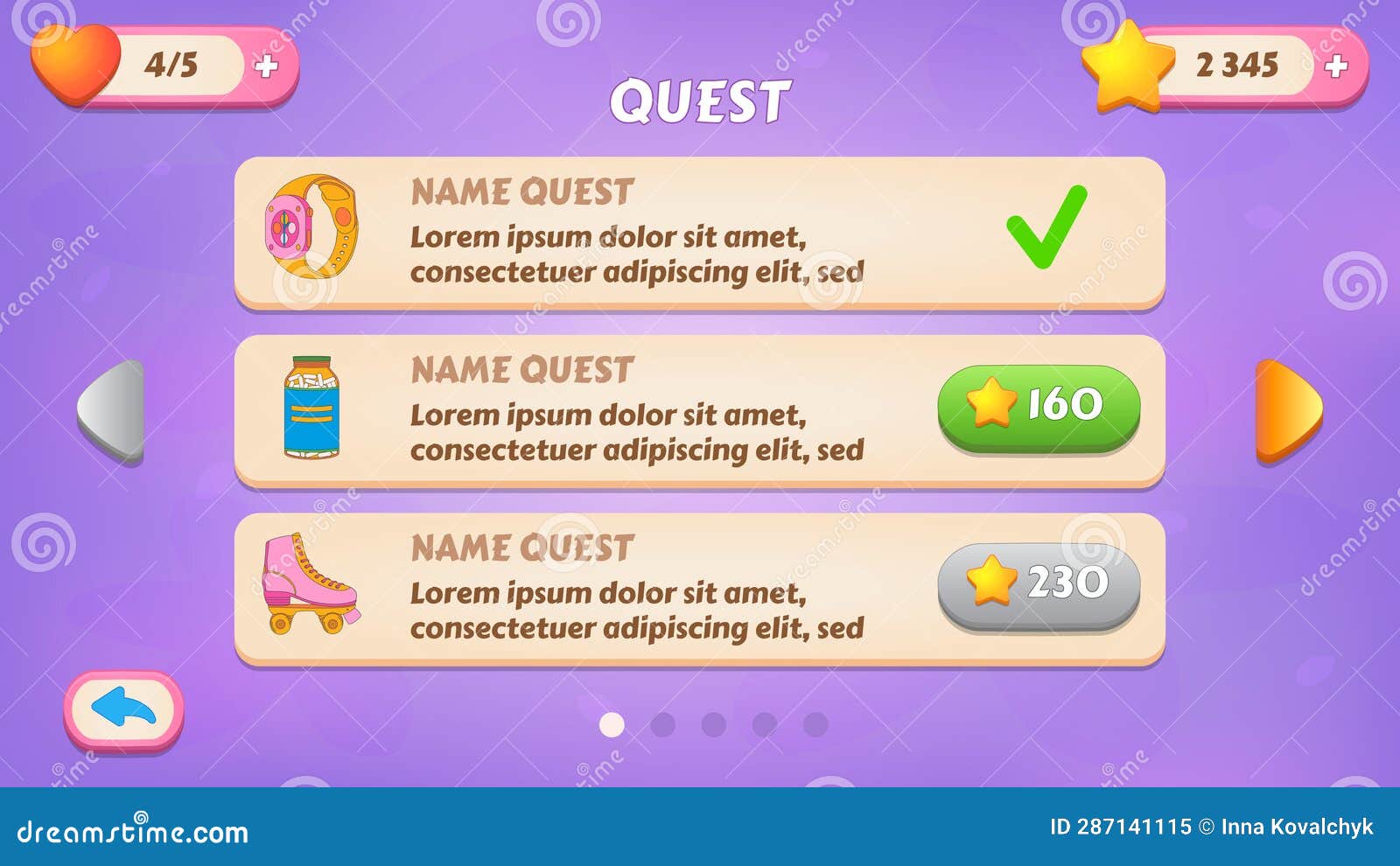 Quest. GUI Kit Casual Assets for a Game Mobile, a Set of User Interface Elements for the Game ...